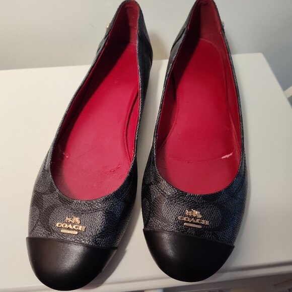 Coach | Shoes | Coach Chelsea Signature Black Gray Cap Toe Ballet Flats ...